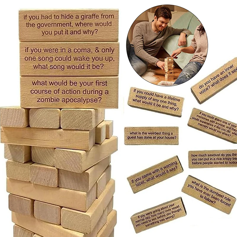 54x-Icebreaker-Questions-Tumbling-Tower-Game-Wooden-Tumbling-Tower ...