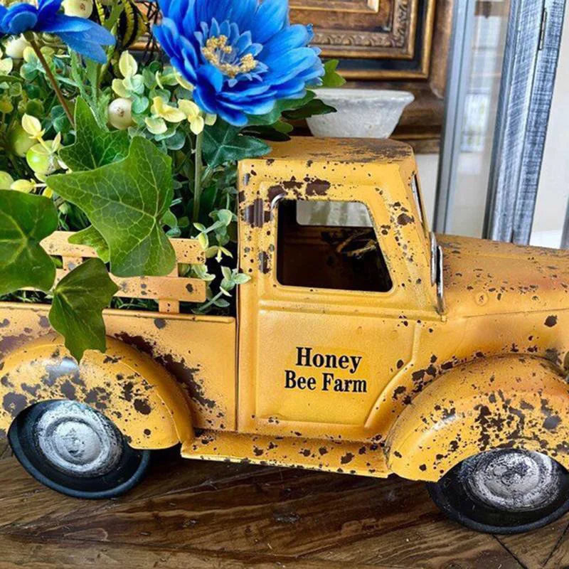 Retro Mini Truck Flower Pots Statue Room Decor Pickup Flowerpot ...