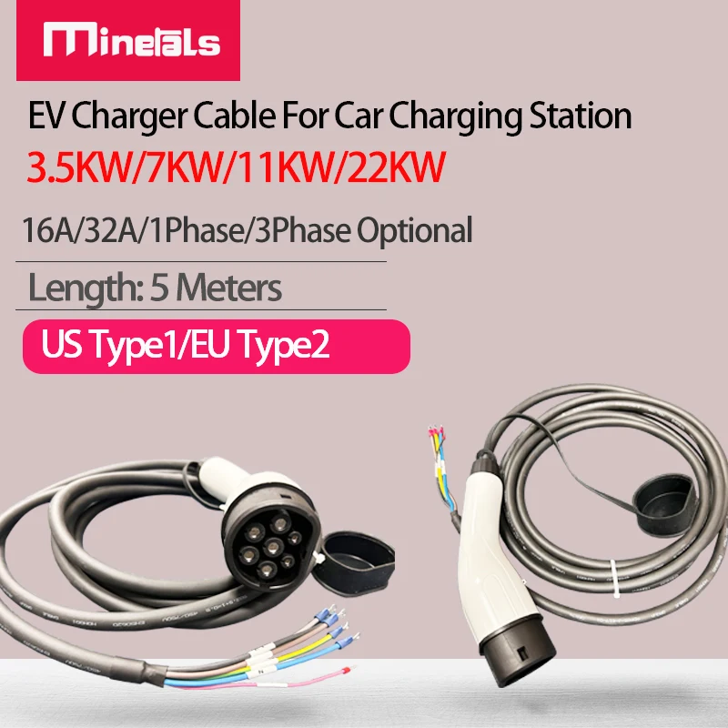 EV Charger Plug Type1 Type2 Cable US EU 16A 1Phase 3Phase Car Charging ...