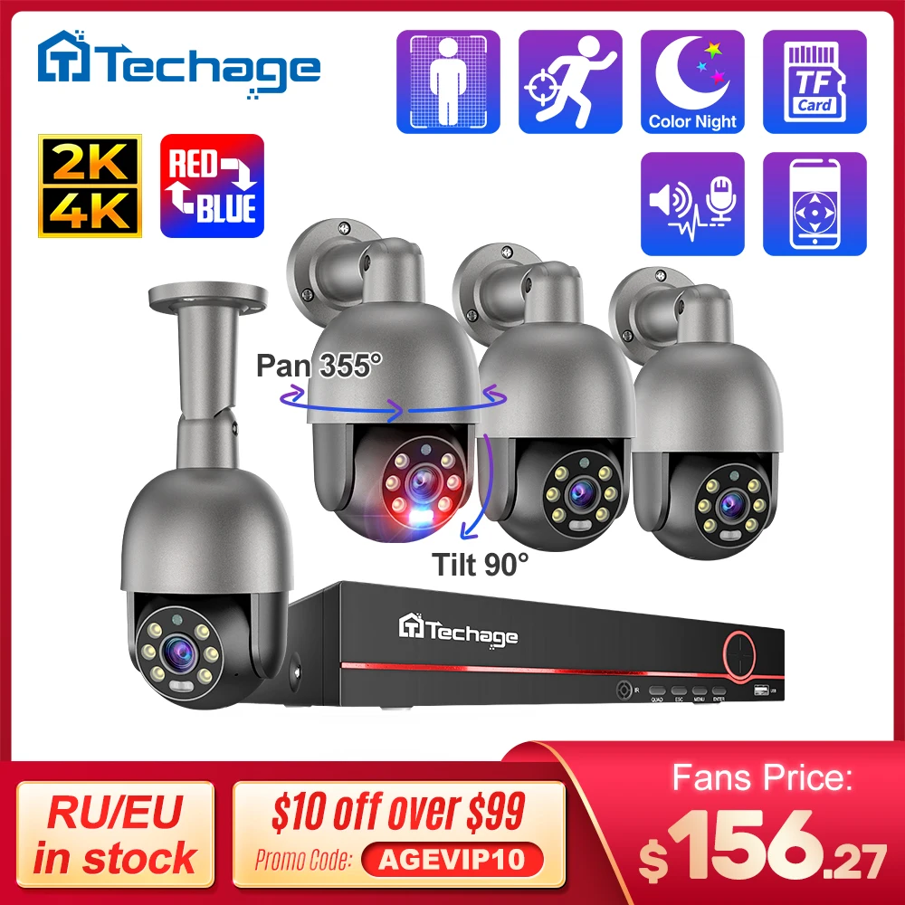 Techage 8ch 4mp 8mp Ptz Security Poe Ip Camera System Outdoor Ai Human Detect Two Way Audio ...