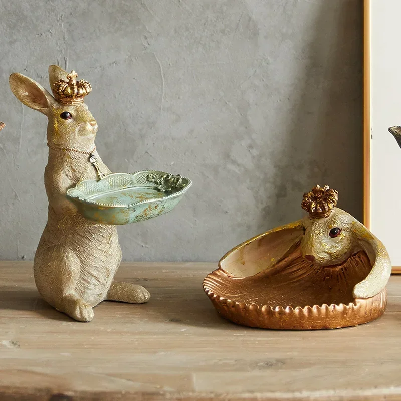 American-light-luxury-retro-resin-crown-rabbit-tray-storage-desktop ...