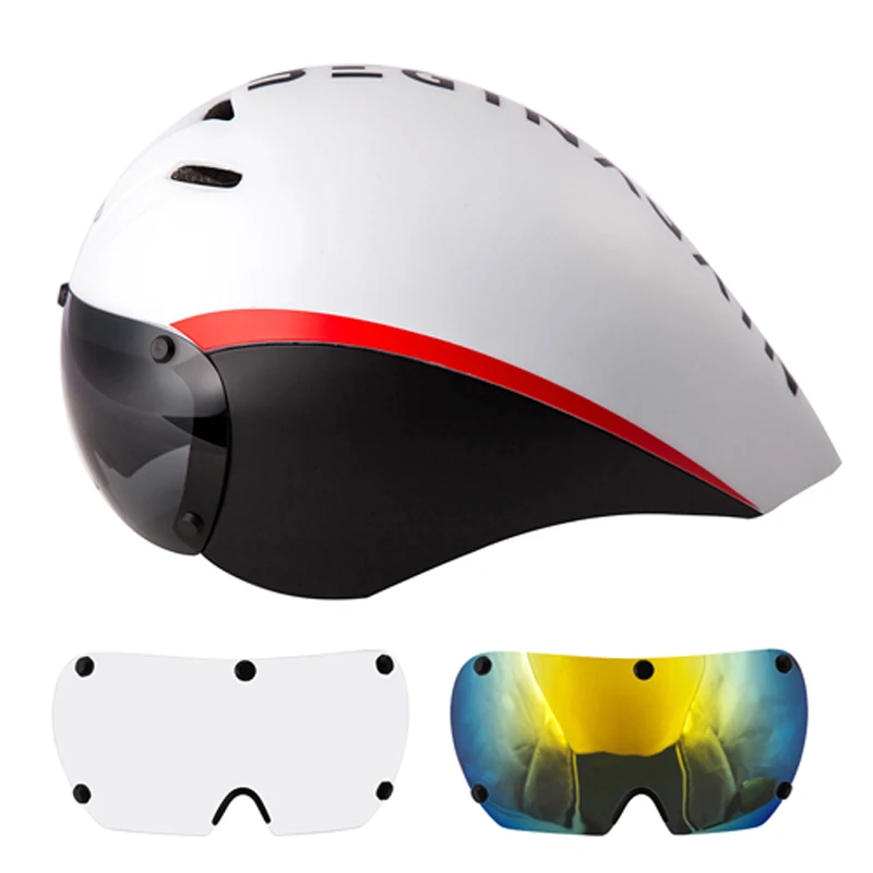 Triathlon Aero TT Bicycle Helmet With Lens Goggles Road Bike Time Trial ...