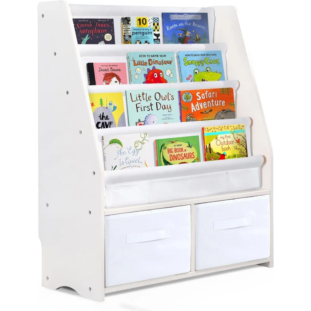 MallBest-Childrens-Bookshelf-Kids-Sling-Book-Rack-Two-Storage-Boxes-and ...