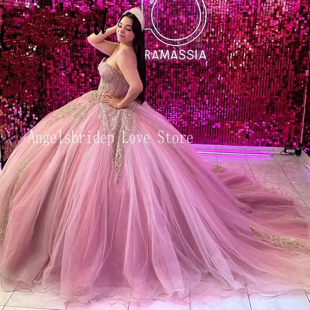 Vestido-de-baile-rosa-brillante-para-mujer-Vestido-largo-de-Quincea-era ...