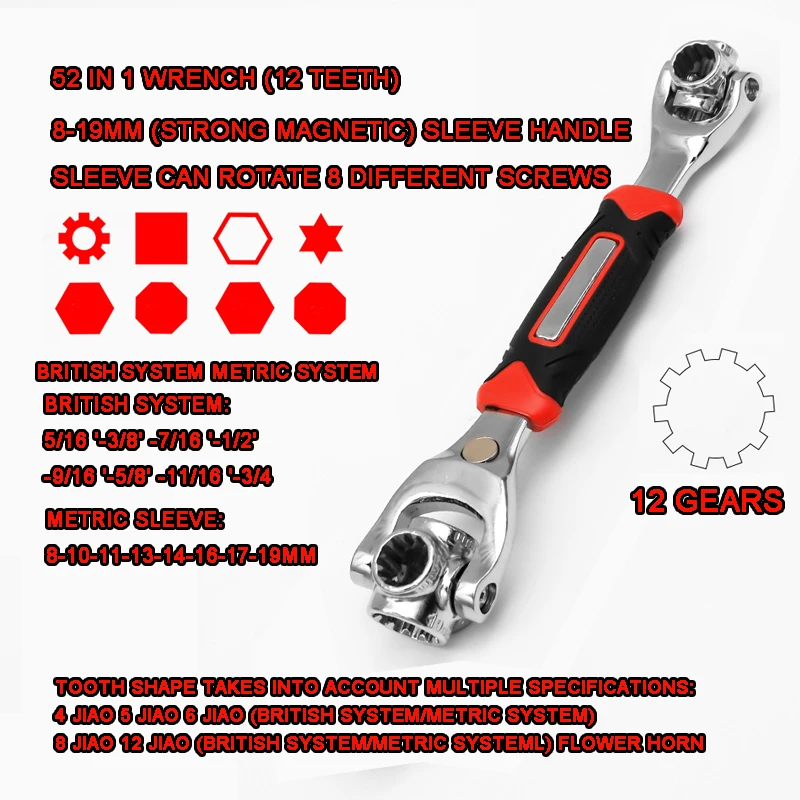 8/52 in 1 Universal Ratchet Socket Set with Motorcycle Spline Bolts ...