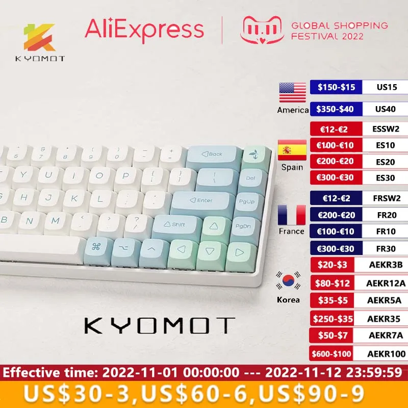 KYOMOT Profile XDA Ice Crystal Mint Keycaps PBT Dye Sub English 135 ...