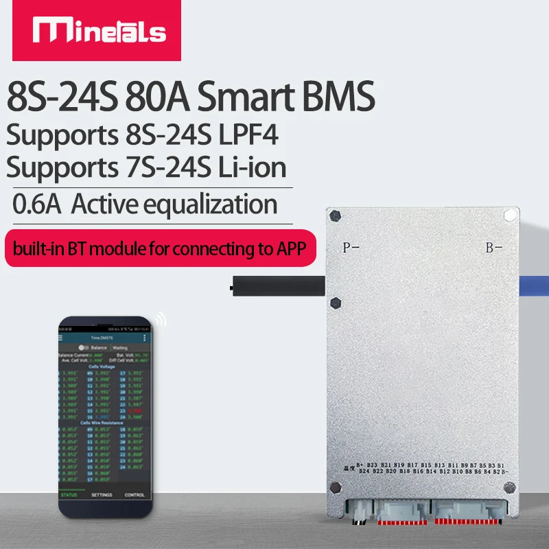 Jk Bms 8s-24s 80a Lfp4 Li Ion 80a Common Port Active 0.6a Balance Bluetooth 8s 14s 15s 16s 17s ...