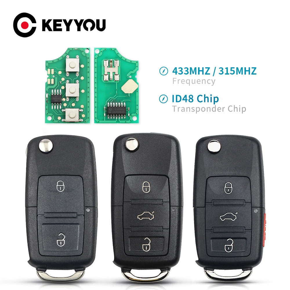 KEYYOU 2 Button Car Remote Key 434MHz 433MHz ID48 Chip For VW Beetle ...