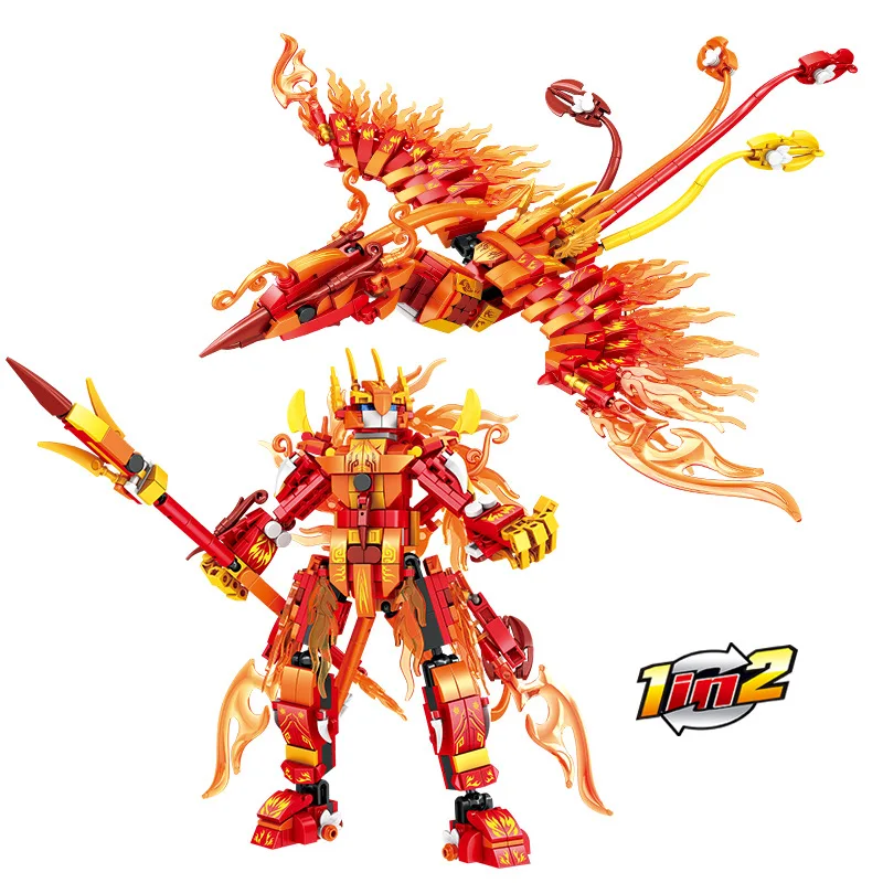 2 In 1 Phoenix Dragon Big Bird Turtle Mecha Block DIY Chinese Fairy ...