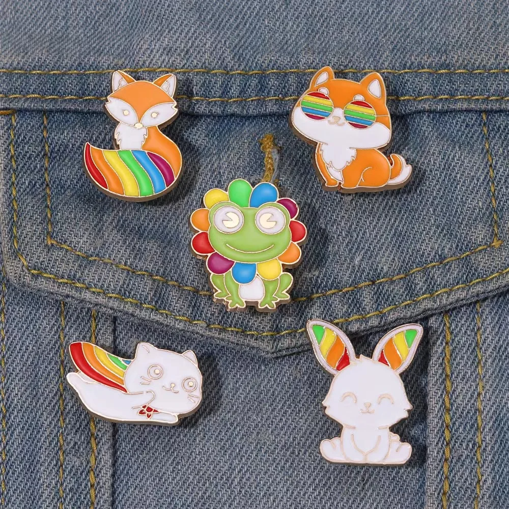 Rainbow LGBT Animal Enamel Pins Cartoon Rabbit Fox Frog Cat Dog ...