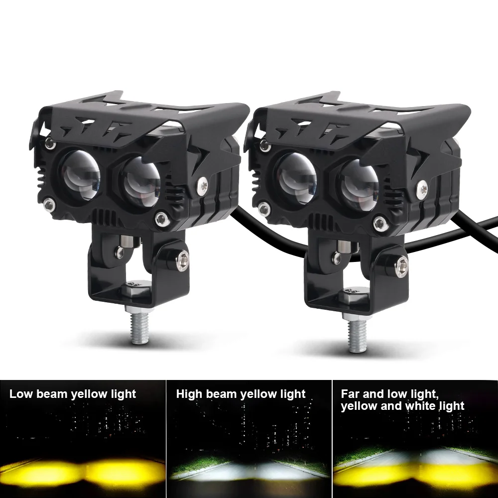 2x-Universal-Motorcycle-LED-Headlight-Projector-Lens-Dual-Color-White ...