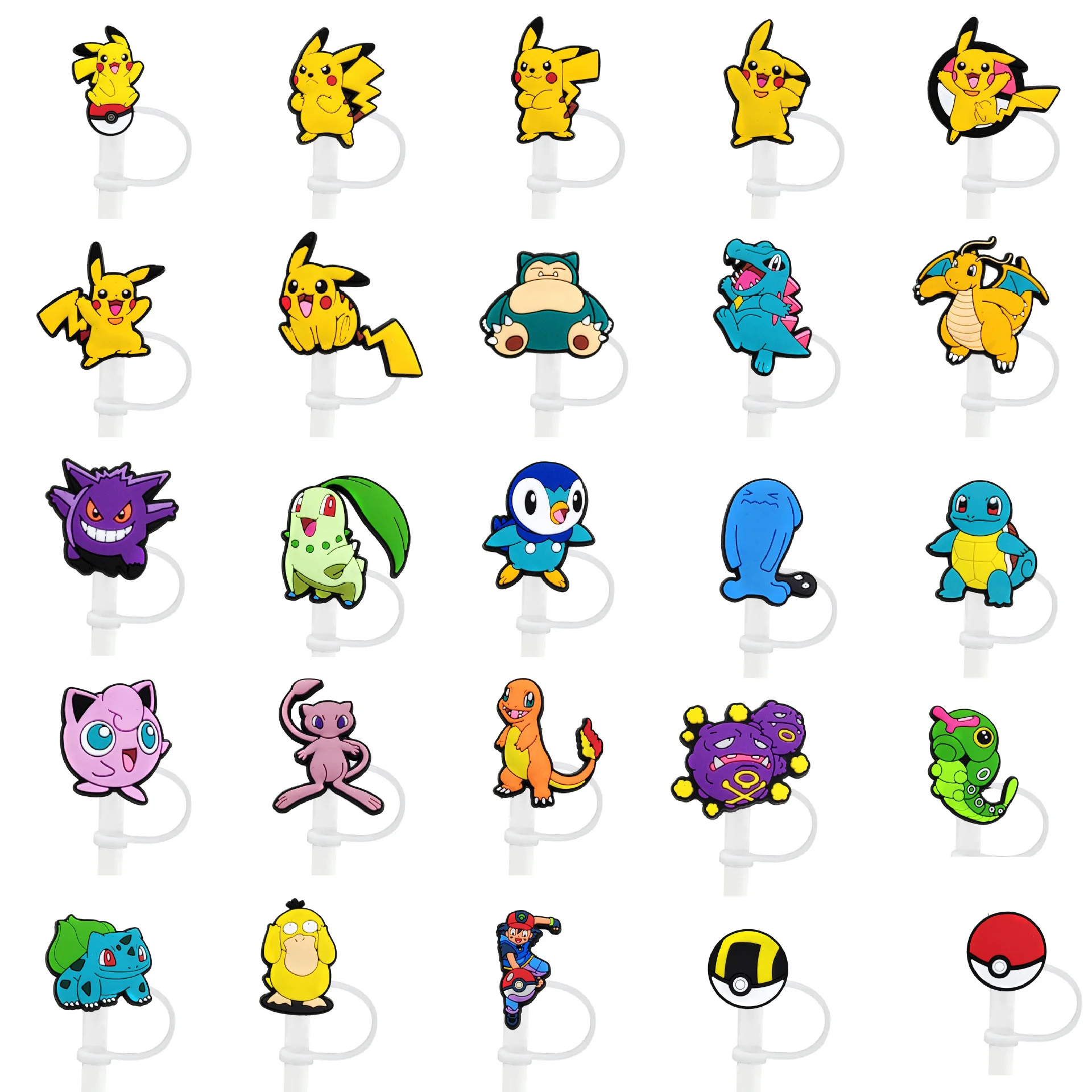 Pokemon Pikachu Silicone Straw Toppers for 10mm,Straw Caps for Glass ...
