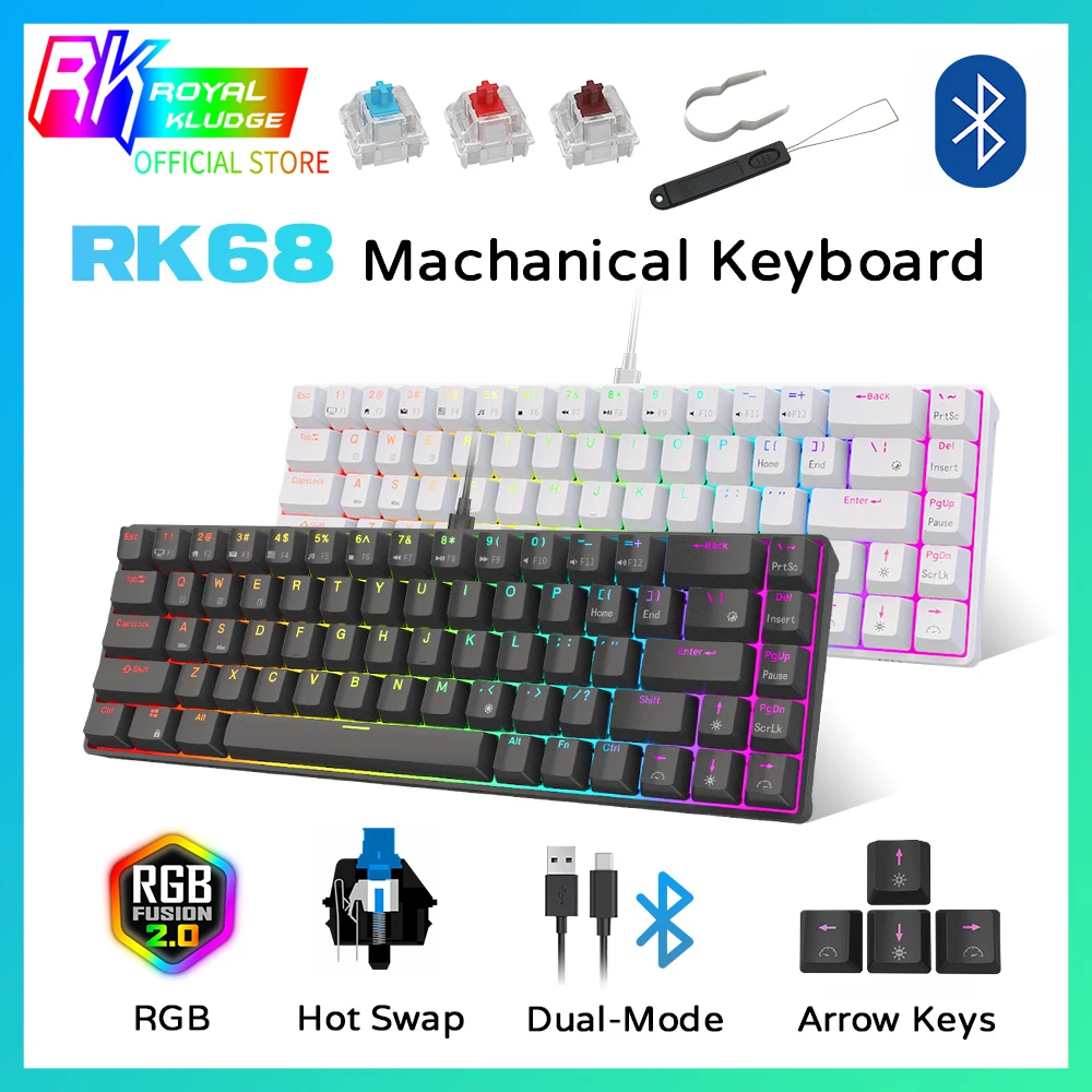 RK ROYAL KLUDGE RK68 (RK855) Wired 65% Mechanical Keyboard RGB Backlit ...