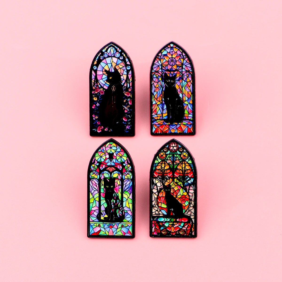 Colorful Window Black Cats Enamel Pins Cute Animal Brooch Lapel Pin ...