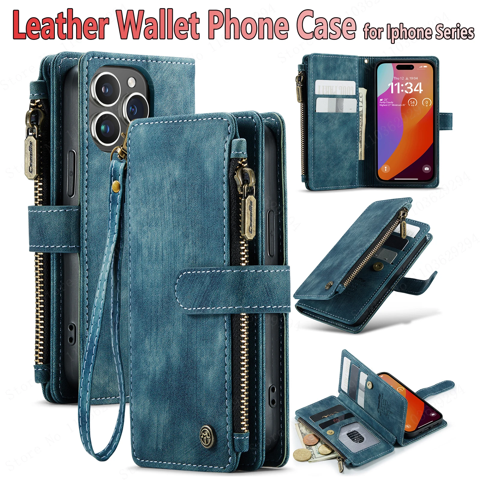 CaseMe-Multi-card-Slot-Zipper-High-end-Retro-Leather-Wallet-Mobile ...