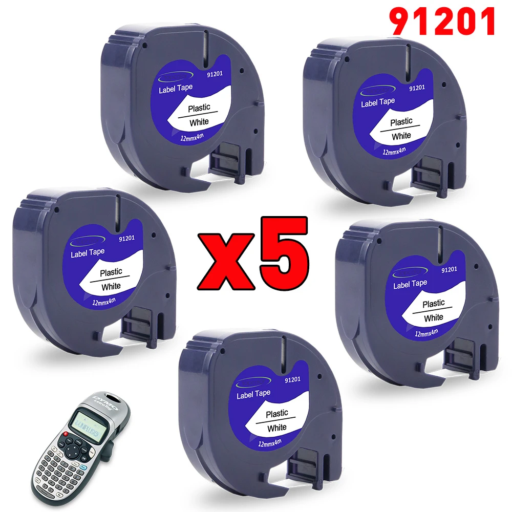 5pk Compatible Dymo 91201 Letratag Label Tape 12mm Dymo Label Cartridge ...