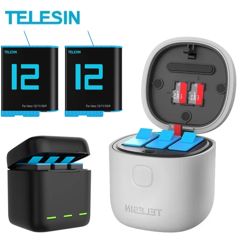 TELESIN-3Pack-1750mAh-Battery-GoPro-3-Ways-Charger-TF-Card-Reader ...