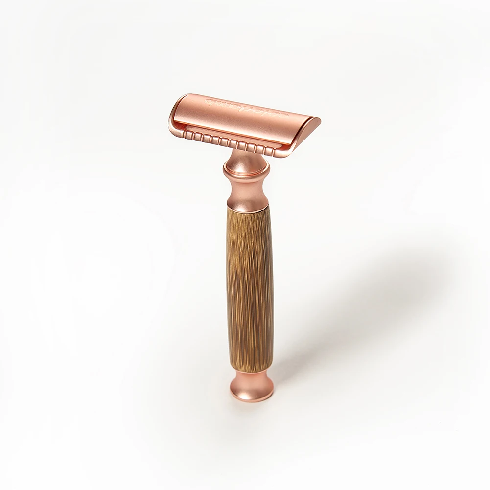 Colorlamb-Bamboo-Handle-Safety-Razor-for-Men-Rose-Golden-Zinc-Alloy ...