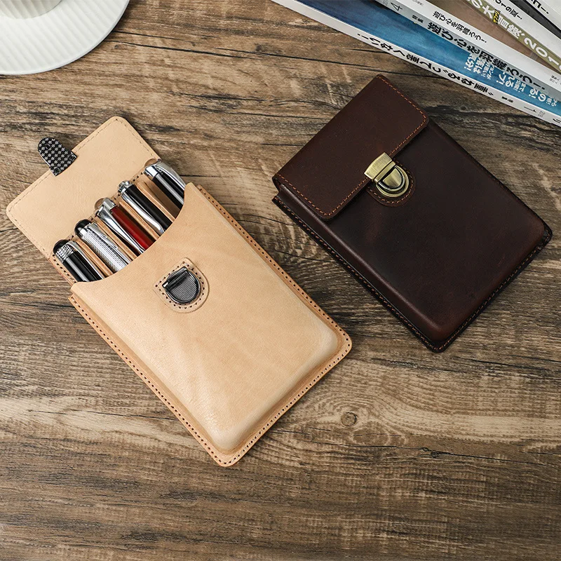 Handmade-Cowhide-Pens-Case-Box-with-Remove-Pen-Tray-Portable-Pen-Holder ...