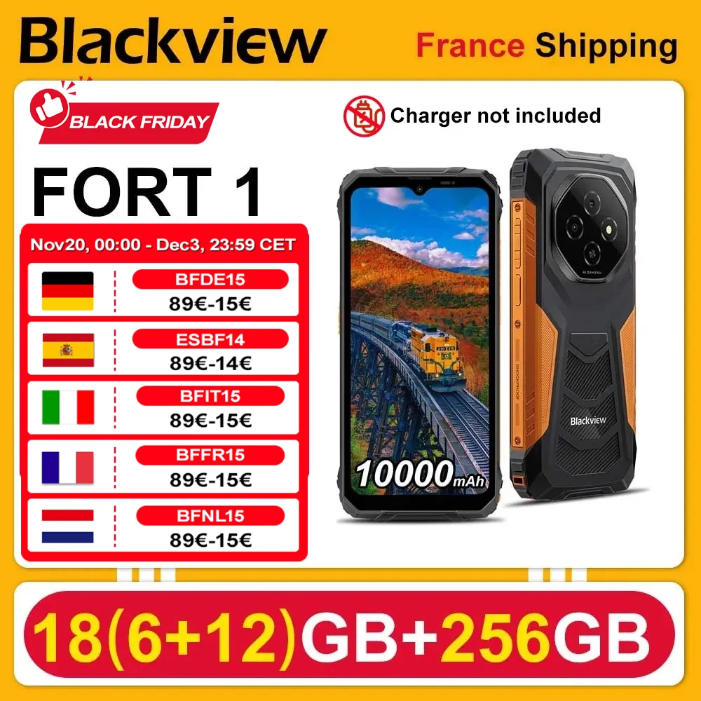 Blackview FORT 1 Robustes Smartphone 6,56 Zoll AI Mobiltelefon 18 GB (6 ...