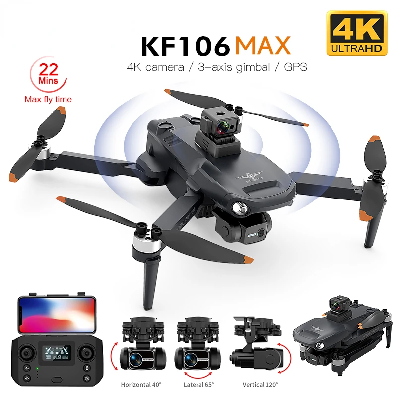 KF106 MAX 4K Profissional Drone Câmera HD GPS 5G WIFI 3 eixos Anti shake Gimbal Brushless Motor ...