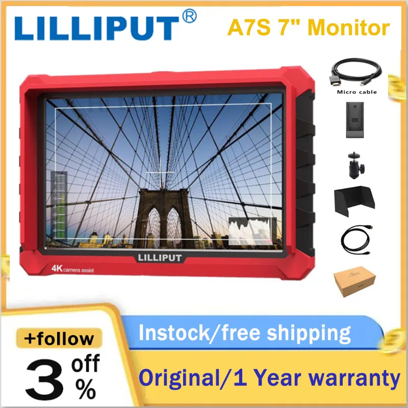 Lilliput A7S 7 Inch 4K HDMI Input& Loop Output1920x1200 HD IPS Screen ...