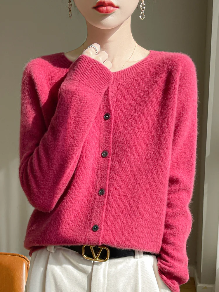 ADDONEE-Women-O-neck-Cardigan-For-Spring-100-Merino-Wool-Sweater-Long ...