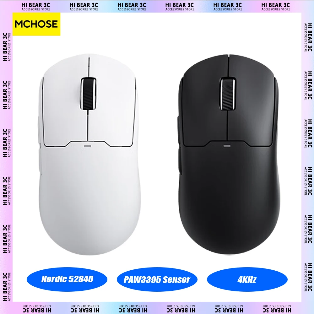 MCHOSE A5 Wireless Mouse PAW3395 Sensor Nordic 52840 Chip Three Mode ...