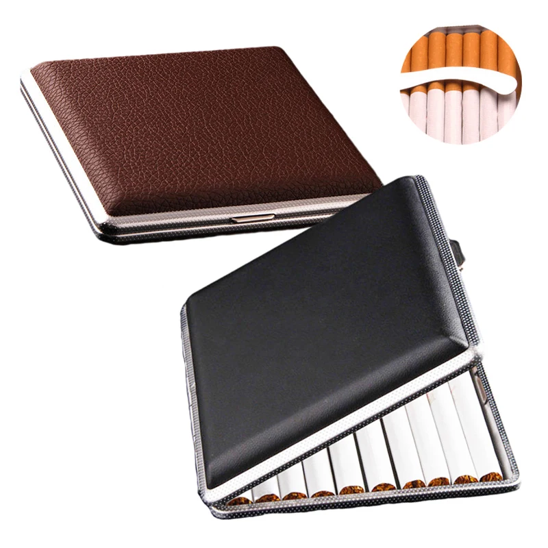 Cigarette-Case-Stylish-Leather-Surface-Metal-Box-for-20-Cigarettes ...
