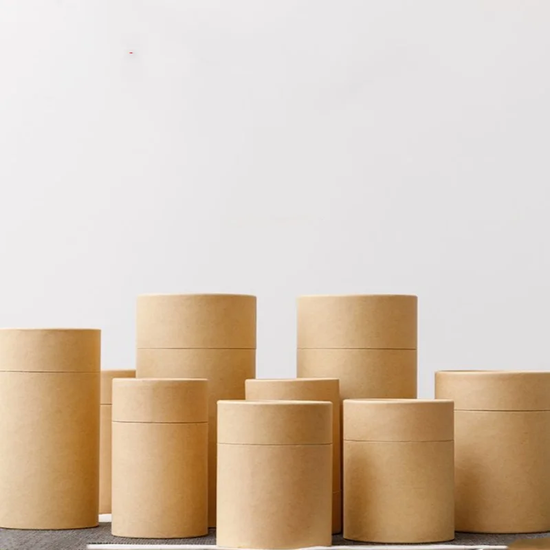 10pcs Kraft Paper Jar Box Tea Packaging Can Round Cylinder Oil Bottle ...