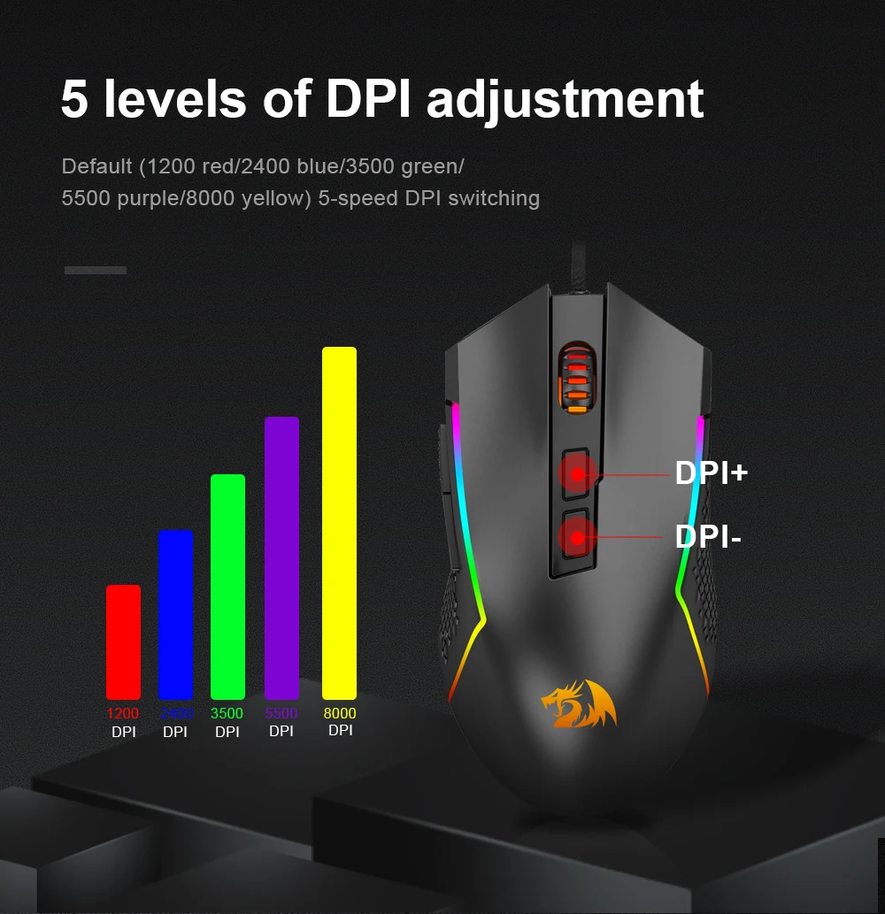 REDRAGON G106 USB RGB wired Gaming Mouse 8000 DPI 6 programmable game mice backlight ergonomic ...
