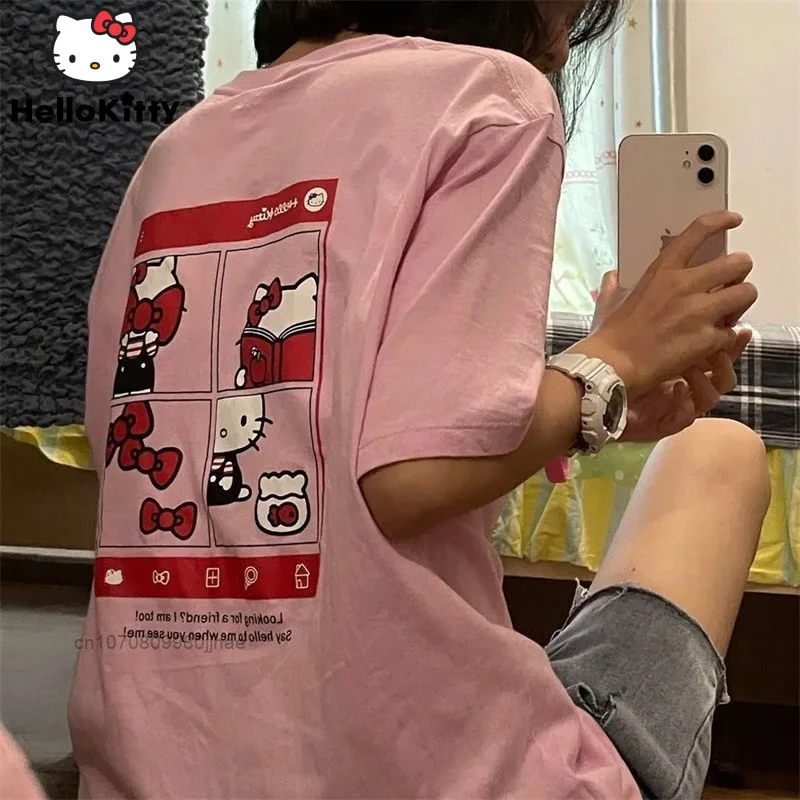 Hello-Kitty-Fashion-Cartoon-T-Shirt-Women-Summer-Streetwear-Loose ...