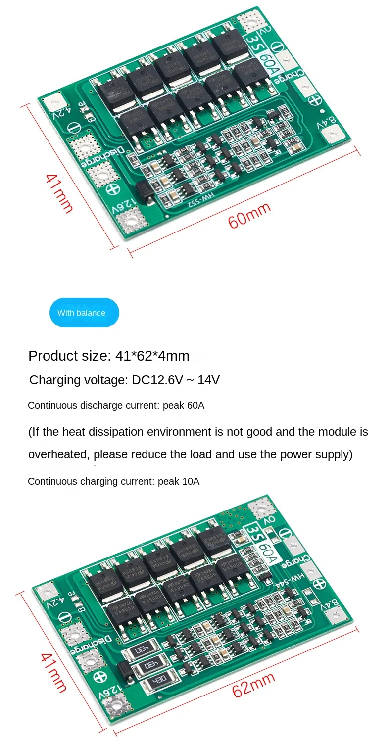 Защитная плата 3S/4S 40A/60A 18650 BMS | AliExpress