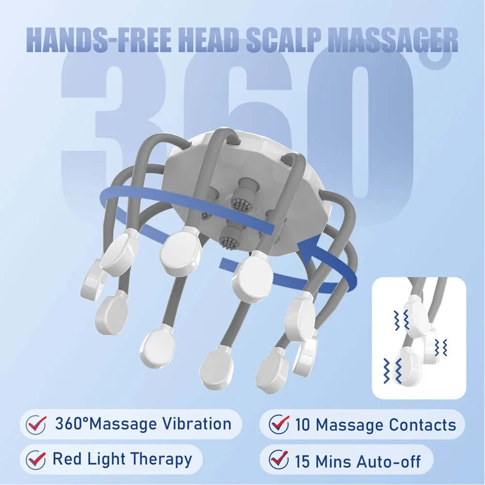 Octopus Claw Head Massager Electric LED Red Light Therapy Scalp ...