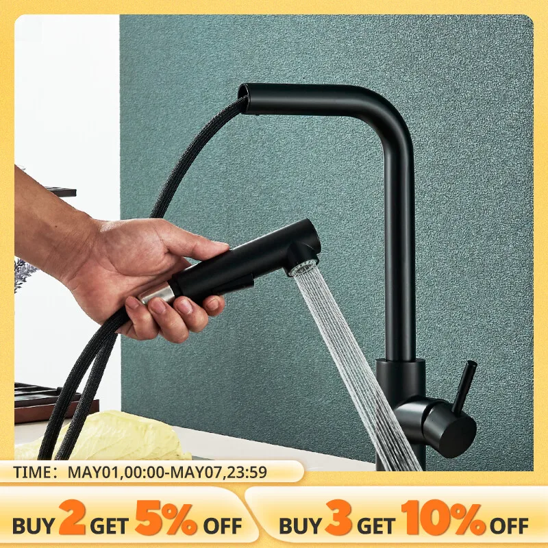 Black-Pull-Out-Kitchen-Sink-Faucet-Flexible-2-Modes-Stream-Sprayer ...