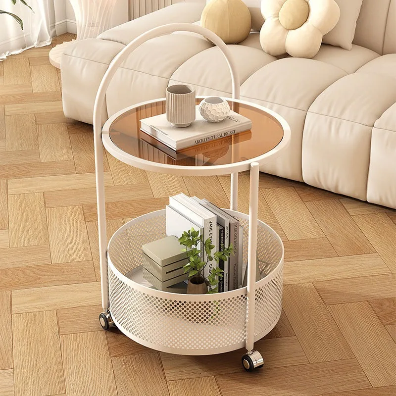 Movable-Trolley-with-Wheels-Glass-Sofa-Side-Table-Iron-Side-Cabinet ...