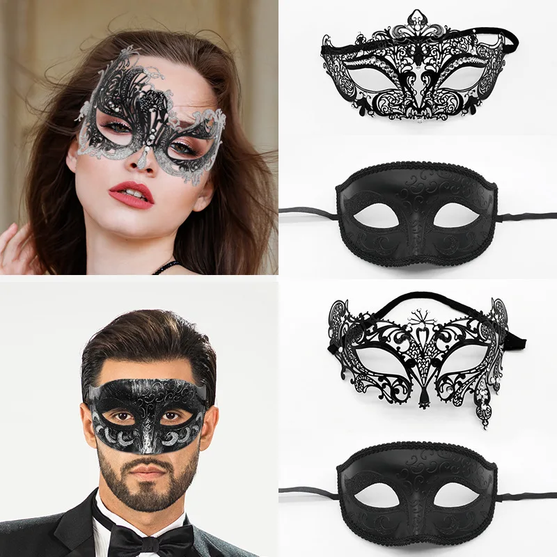 Halloween Carnival Dressing Ball Iron Mask Party Metal Diamond Mask Set ...