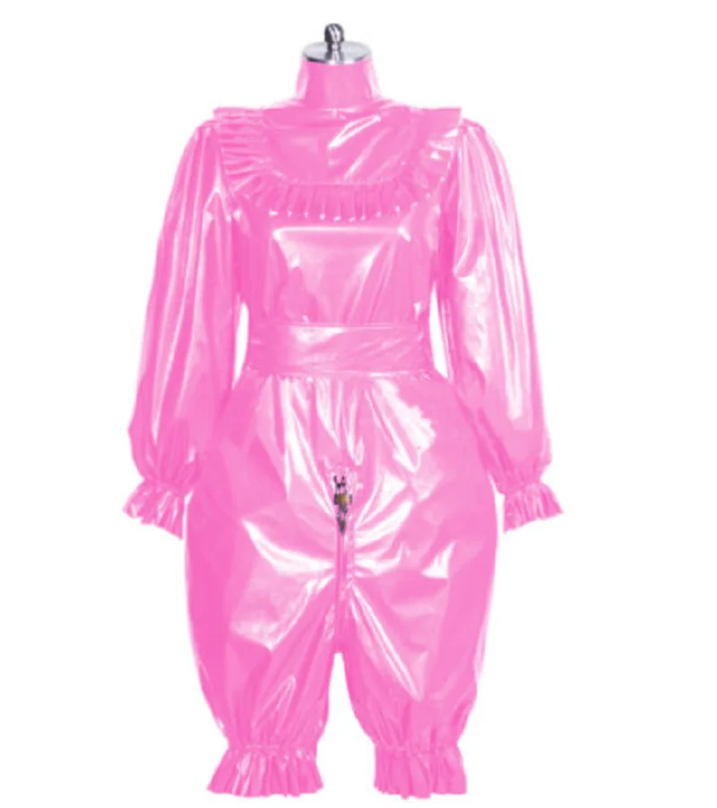 Neue-hei-verkaufte-M-dchen-Erwachsenen-Sissy-abschlie-bare-Bodysuit-Langarm-Shorts-PVC-Kleid-cos ...