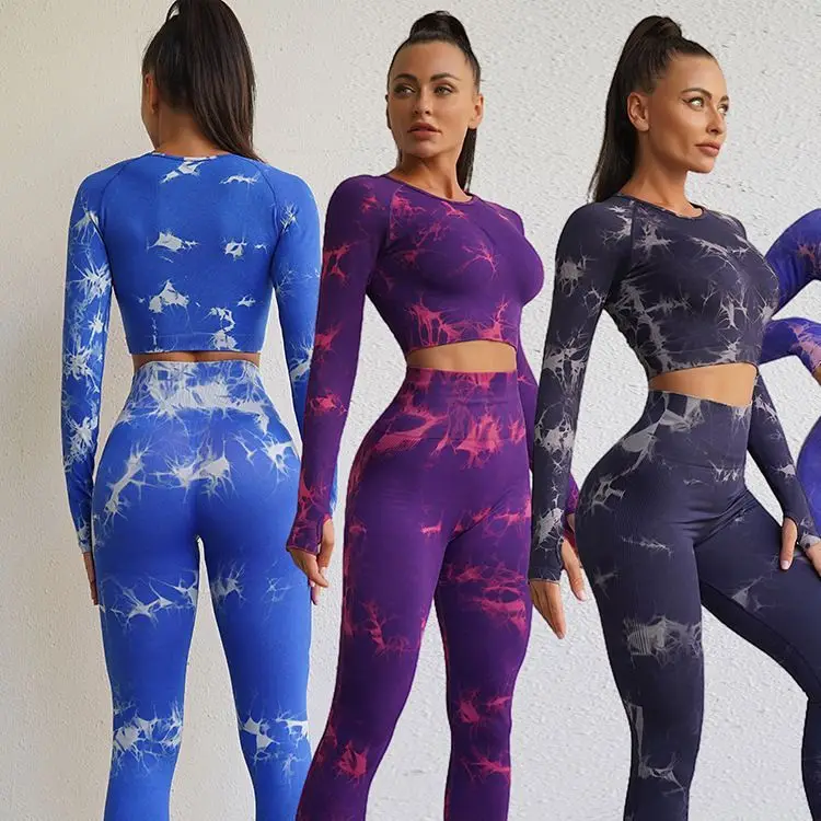 Seamless-Tie-Dye-Yoga-Sets-Sports-Fitness-High-Waist-Hip-lifting-Trousers-Long-sleeved-Suits ...