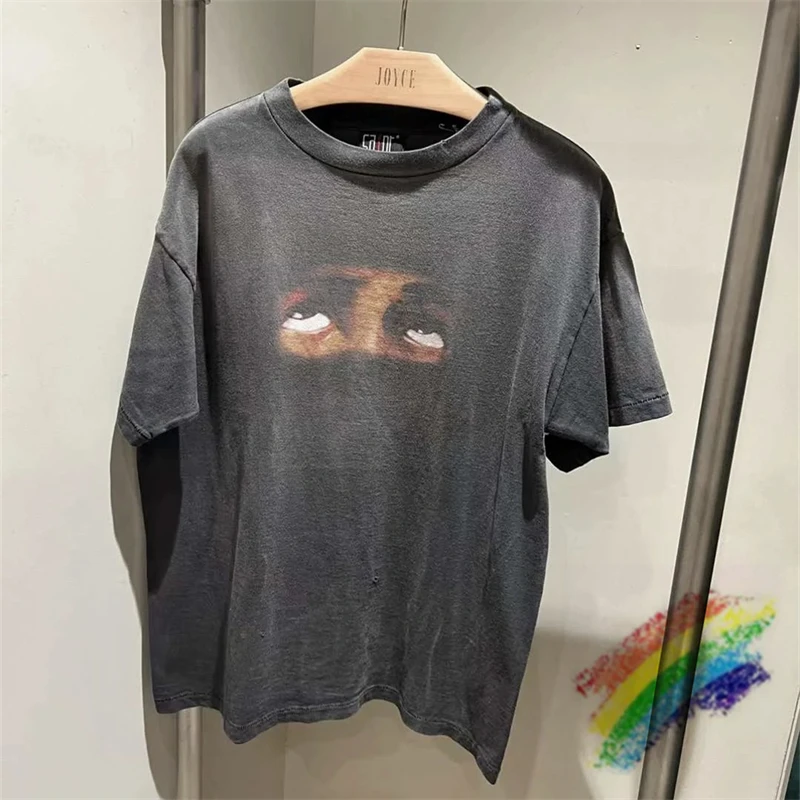 SAINT-MICHAEL-T-Shirt-Men-Women-Eye-Pattern-Printing-Washed-Top-Tees-T ...