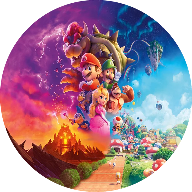 Super Mario Bros Round Backdrop Kids Birthday Party Decoration Cylinder ...