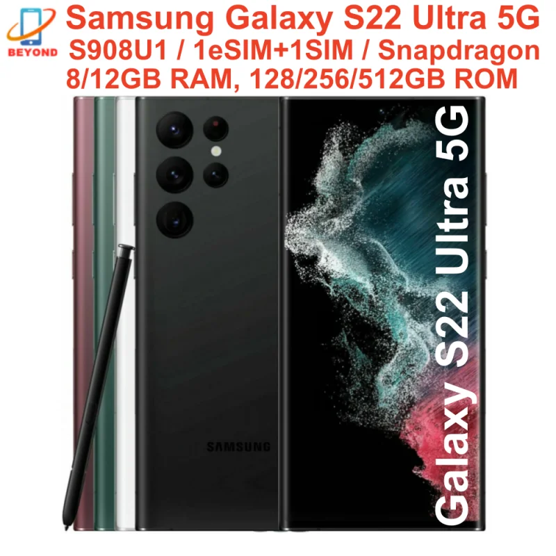 Samsung Galaxy S22 Ultra 5G S908U1 6.8 "RAM 8/12GB ROM 128/256/512GB Snapdragon NFC S Caneta ...