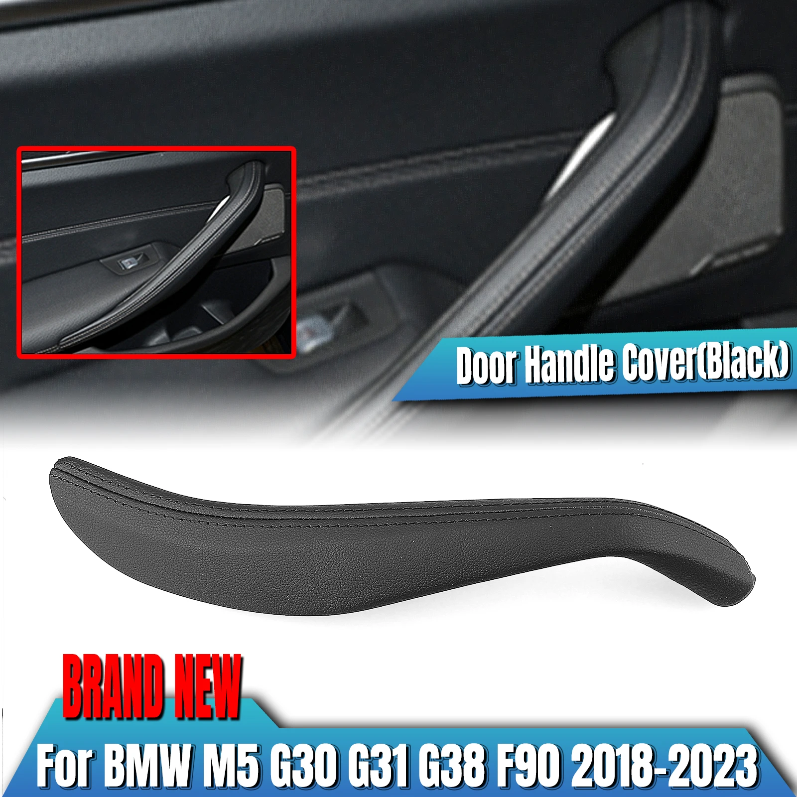 Black-Car-Inner-Door-Handle-Armrest-Pull-Strap-Cover-Trim-For-BMW-New-5 ...
