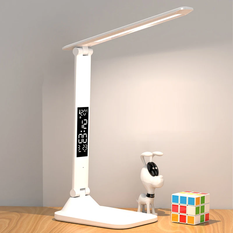 LED Desk Lamp Rechargeable Alarm Clock Thermometer Dimmable Touch ...