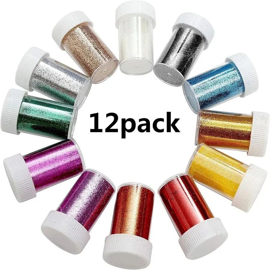 12-Packs-Nail-Metal-Glitter-Powder-Arts-Crafts-GlitterMulti-Coloured ...