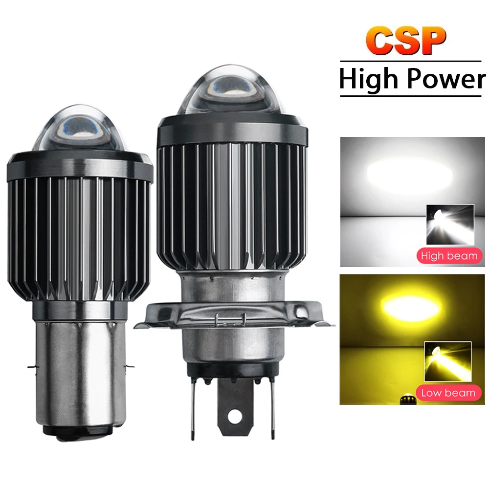 Super Bright H4 BA20D H6 LED Headlight Bulbs With Lenses Motorcycle ATV ...