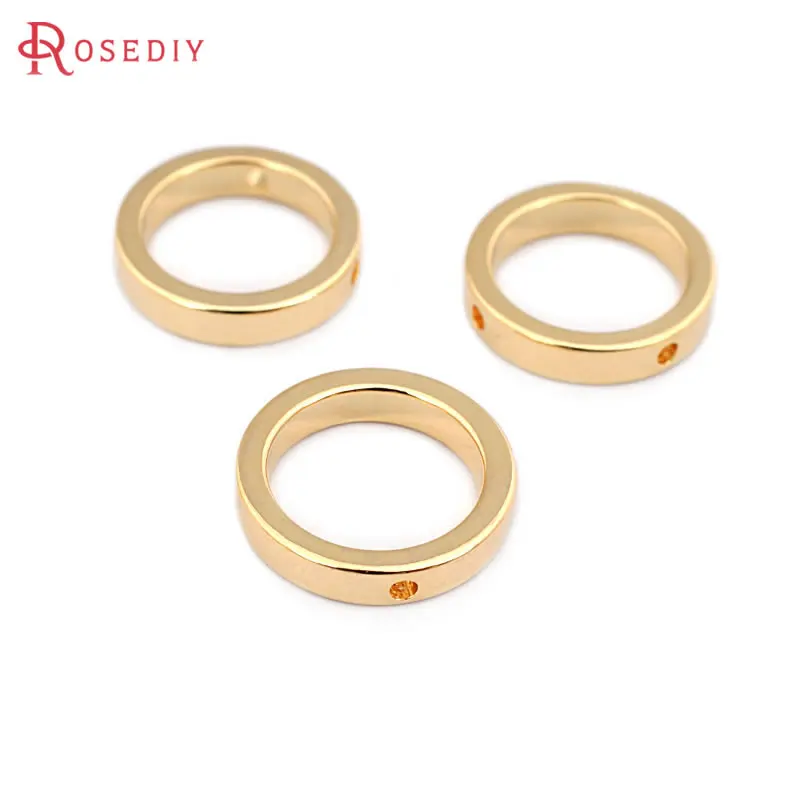 10PCS 16MM 24K Gold Color Brass 2 Holes Round Circle Closed Connect ...