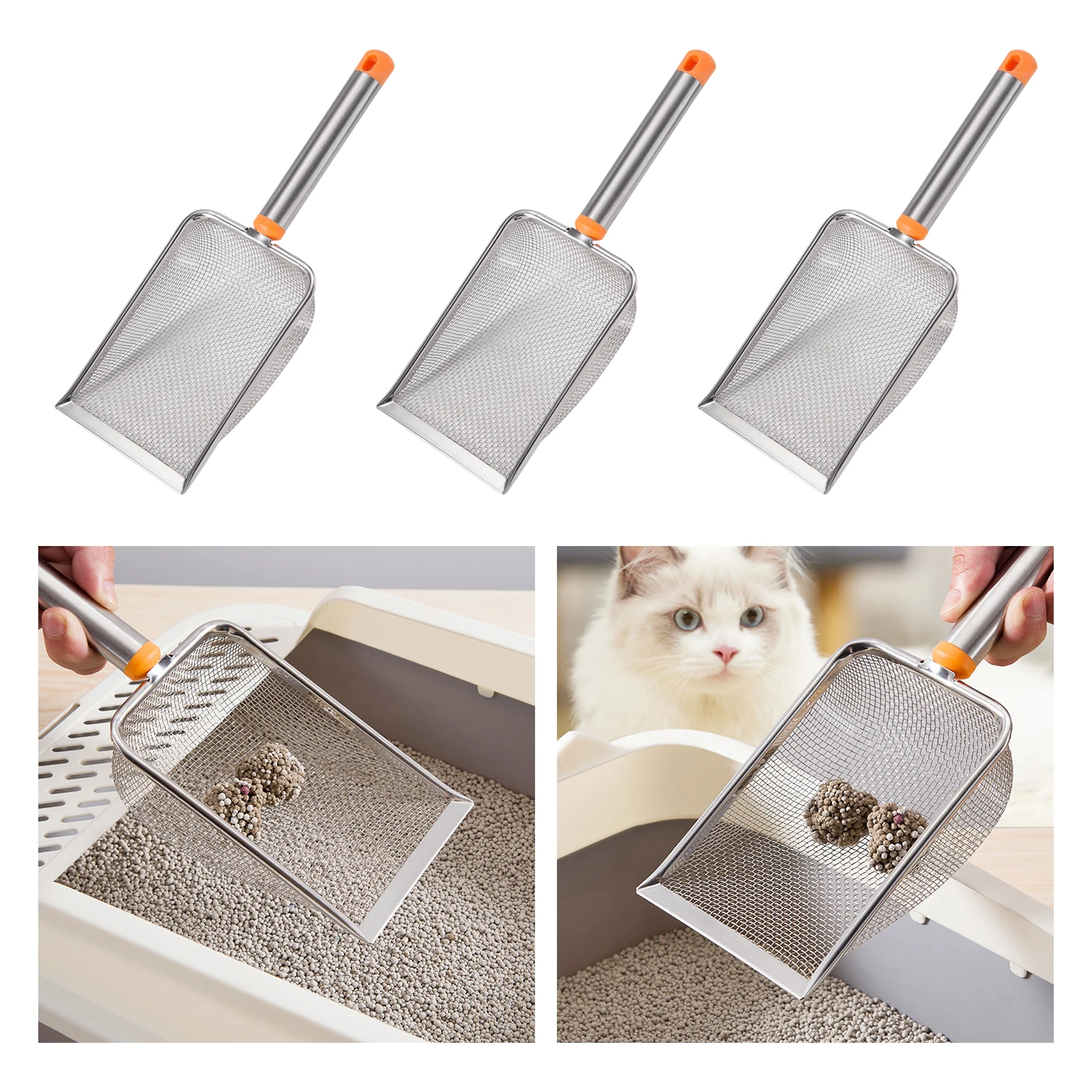 Stainless-Steel-Cat-Litter-Scoop-with-Long-Handle-Kitten-Sifter-Sifter ...