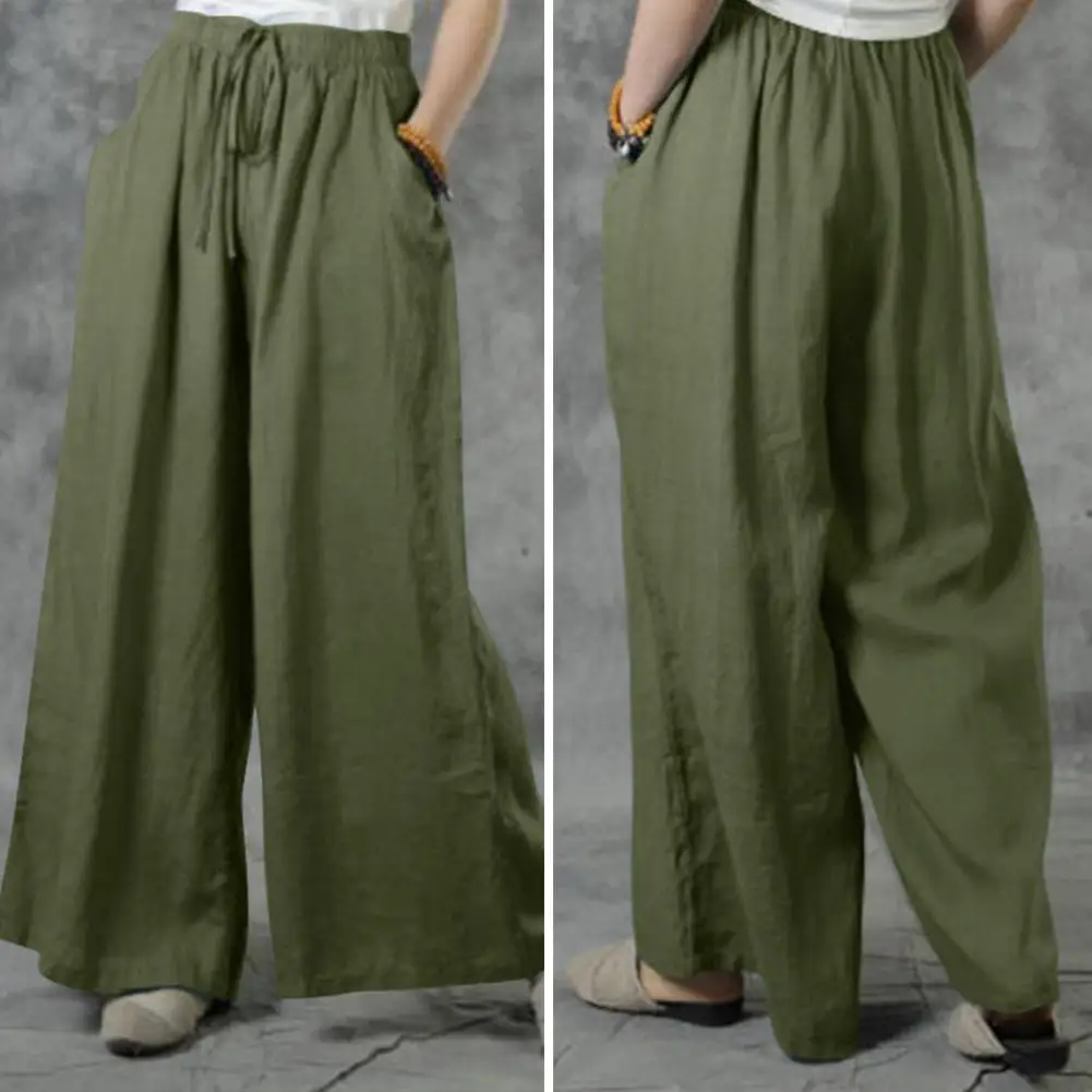 Elastic-Waistband-Mid-Rise-Drawstring-Slant-Pockets-Women-Trousers ...