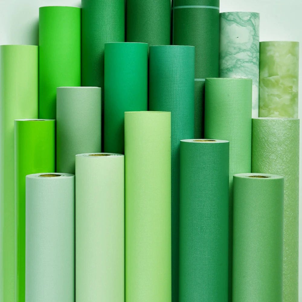 Self-adhesive Wallpaper Solid Color Green Series Waterproof Bedroom ...